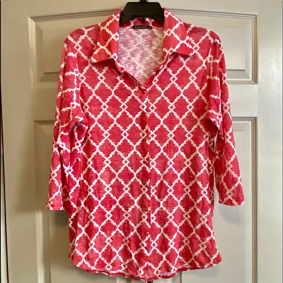 David Cline | Tops | David Cline Muted Red And White 34 Sleeve Shirt ...